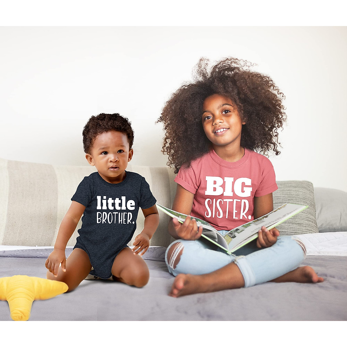 Big Sister Little Brother Outfit Matching Shirts Sets Baby Newborn Outfits Shirt (Mauve/Charcoal Black, Kid (3Y) / Baby (1-3M))