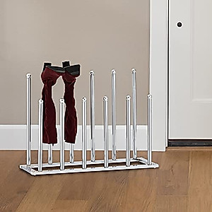 MyGift Modern Chrome Plated Metal 6 Pair Tall Boot Rack Display Holder, Freestanding Entryway or Closet Shoes and Boot Stand Organizer, Made in Taiwan