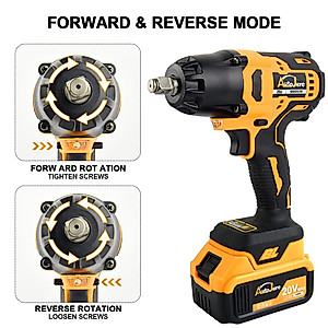 AUTOJARE Cordless Impact Wrench 1/2 inch 479 Ft-Lbs(650 N.m) Brushless Power Impact Wrenches 3 In 1 Electric Impact Wrench With 2 x 4.0A Battery, 6 Sockets, 5 Drill, 3 Screw, Fast Charger