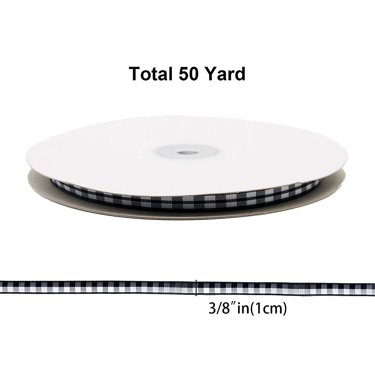 Alpurple 50 Yard Large Buffalo Check Ribbon -3/8 Inch Black and White Gingham Ribbon- Plaid Ribbon, Lumberjack Ribbon for Lumberjack Party Supplies and Christmas, Valentine's DIY Craft (Black-3/8)