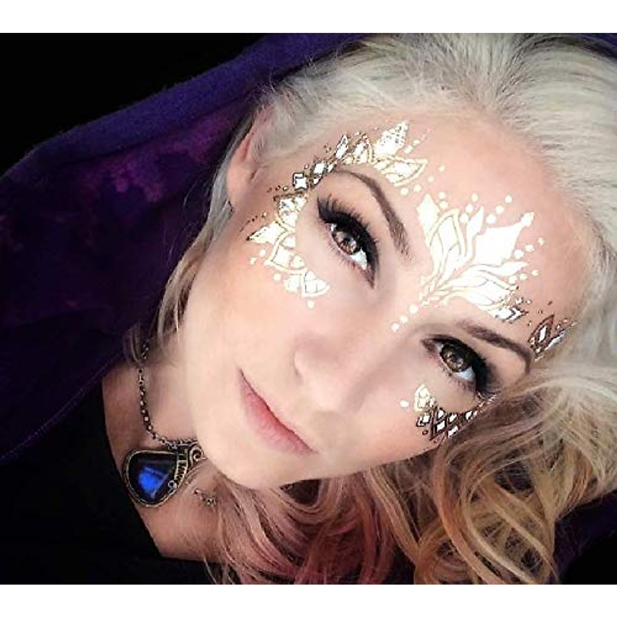 Gold Temporary Tattoos by Golden Ratio Tats, Metallic Festival Face Paint, Gold and White Masquerade Tattoos (Wifey Face Mask)