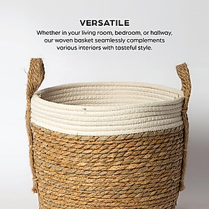 Porto Boutique Seagrass Basket w/Handles - Classic Coastal Charm, Exquisite Versatile & Stylish Natural Storage & Subtle Woven Décor Solution in Timeless Elegant Cream Hue - Home Essential (Large)
