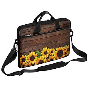 Sunflowers Wooden Laptop Computer Bag Waterproof Shoulder Messenger Bag 13-15 inch Durable Laptop Tote Bag with Shoulder Strap Handle Lightweight Crossbody Briefcase