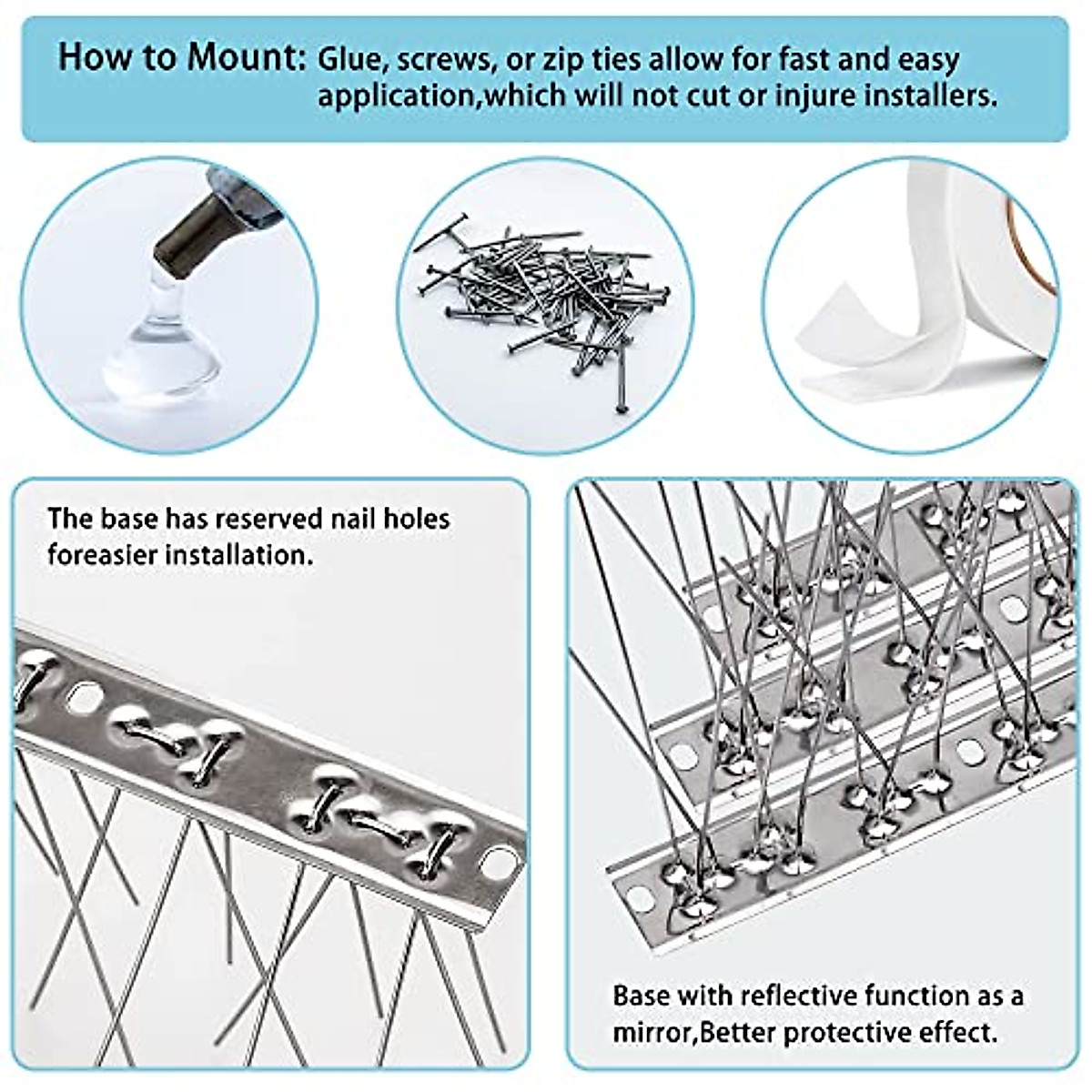 Hausse Stainless Steel Bird Spikes 10 Pack, Squirrel Small Birds Pigeons Crows and Woodpeckers Deterrent Devices Bird Repellent Spikes, Assemble Easily Covers 10 Feet for Outdoor Wall Fence