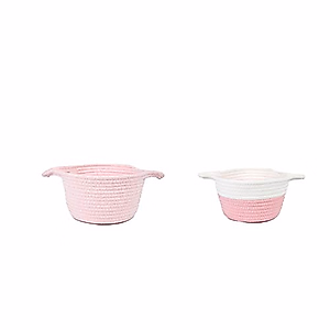 Set of 3 Pink Cotton Rope Baskets Small Storage Baskets for Keys Toys Little Items Cute Pink Baskets for Baby Room Living Room Mini Woven Baskets with Handles Organizer for Nursery Room