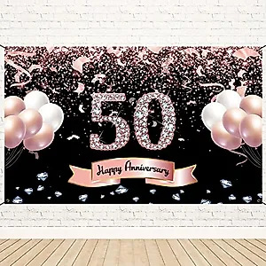 Trgowaul 50th Anniversary Party Decorations, Rose Gold 50th Year Anniversary Banner Backdrop for Parents, 50 Years Party Favors for 50th Wedding Anniversary, Class Reunion, Cheers to 50 Years Party