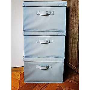 Sebadaci Storage Bins Cubes Baskets with Lids Handles Stackable Collapsible Storage Bins Baskets for Shelves, Organizing, Office Organizer, 3-pack Fabric Storage Cubes Living Room Closet, Gray, Medium