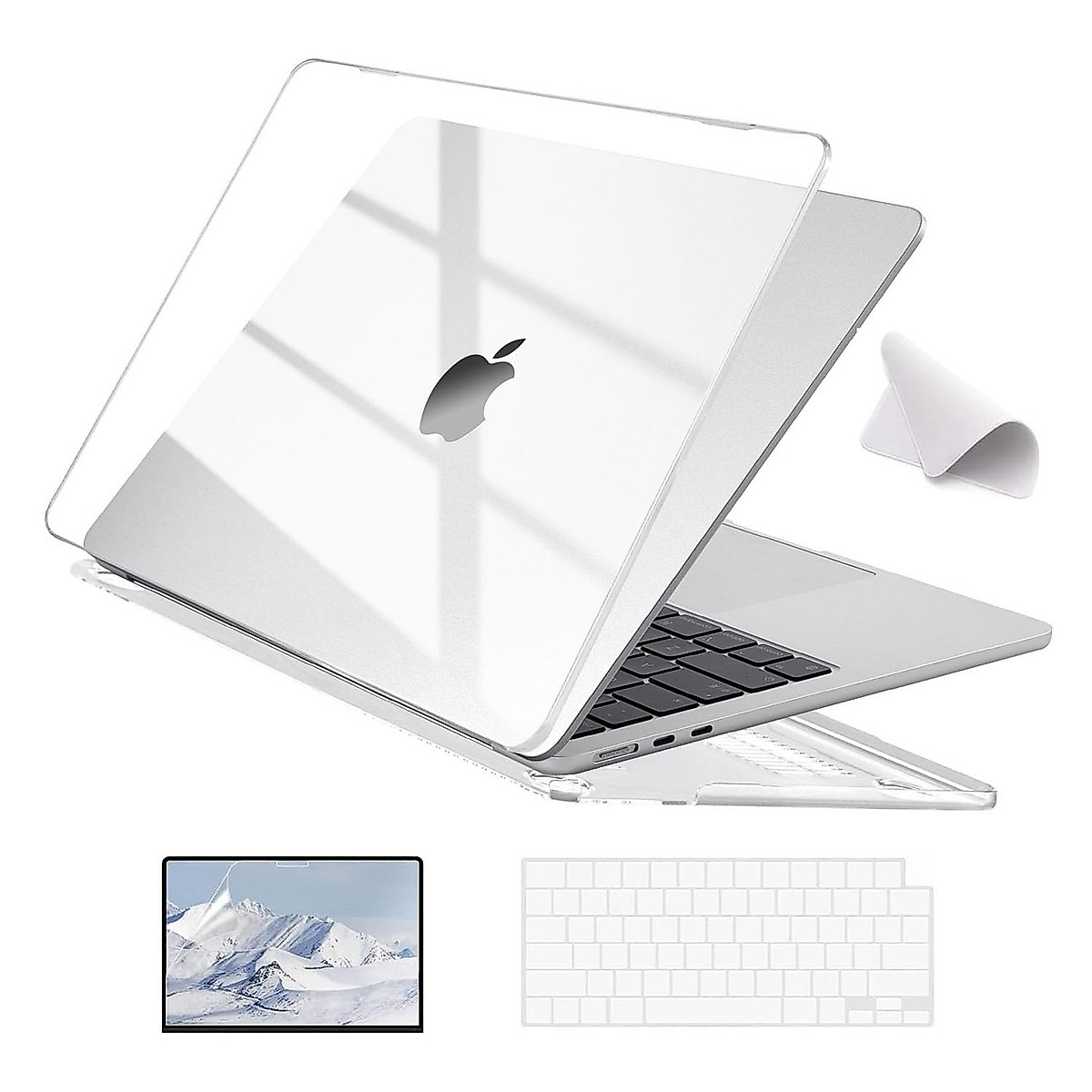EooCoo Compatible with New MacBook Air 13.6 inch Case 2022 A2681 M2 Chip with Retina Display，Plastic Hard Shell Case + TPU Keyboard Skin Cover + Polishing Cloth + Screen Protector - Crystal Clear