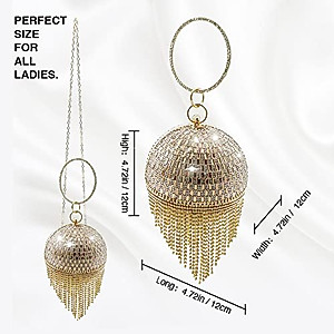 Olixi Women Evening Handbag, Round Ball Luxury Crystal Tassel Clutch Purse Rhinestone Hand bag for Wedding Party