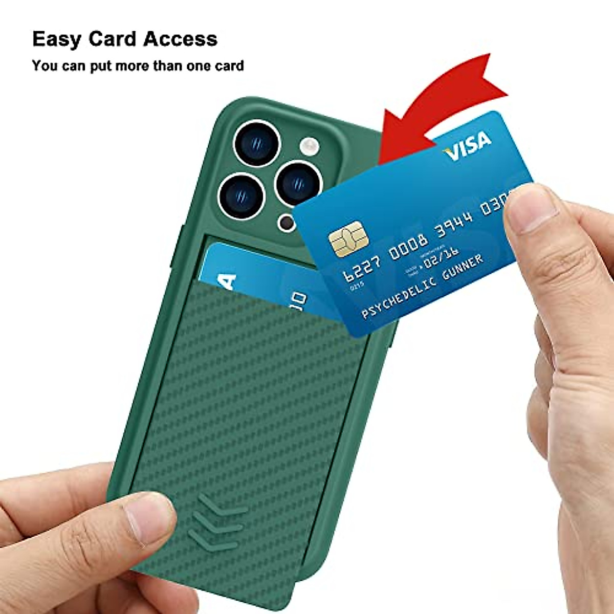 MZELQ Wallet for iPhone 13 Pro Case, Hide Push-Pull Card Holder Camera Protection Luxury Cover + Screen Protector, Card Slot Case Elegant iPhone 13 Pro Phone Case -Green