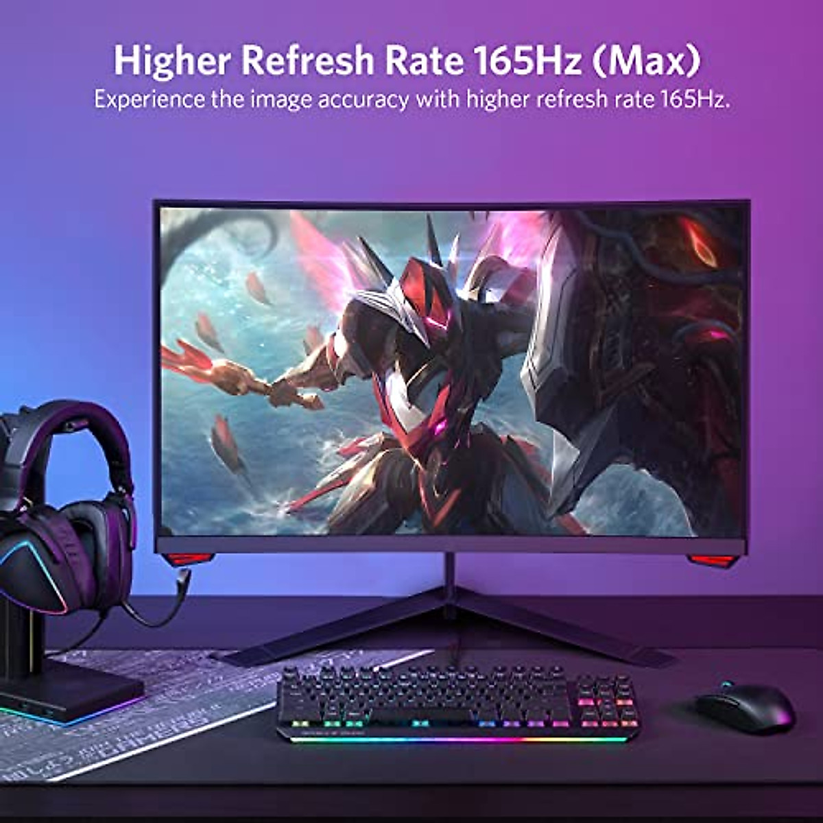 Fiodio 24'' 165Hz Refresh Rate Curved Monitor Full HD 1080P with HDMI Display Ports, VESA Compatible, Free-Tearing Eye Care Monitor for Home Office and Gaming (DP Cable Included)