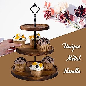 Earthyme 3 Tiered Serving Tray Stand - Rustic Wooden Tiered Cupcake Stand for Fruit and Sweets Display - Easy Assembly Decorative Tiered Tray for Home, Catering, Fruit and Sweets Display