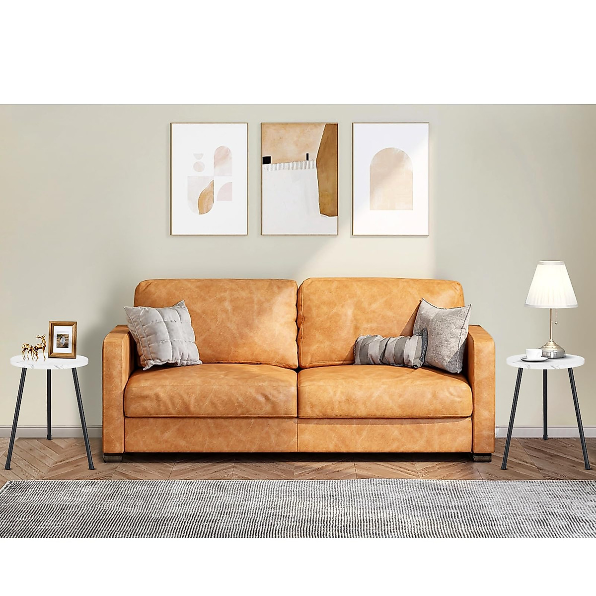 KINNARY Round Side Table Set of 2, Small Accent End Table for Living Room, Bedroom, Small Spaces, Height Adjustable Metal Legs, Nightstand Coffee Bedside Table for Office, Marble White