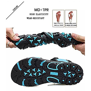 Asifn Men Women Leather Sandals Open Toe Adjustable Outdoor Hiking Walking Breathable Comfortable Summer Beach Blue(7.5 US Men