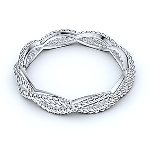 PRSTANI Solid 14k White Gold Infinity Twist Rope Wedding Band For Women Bridal Ring (6.5)
