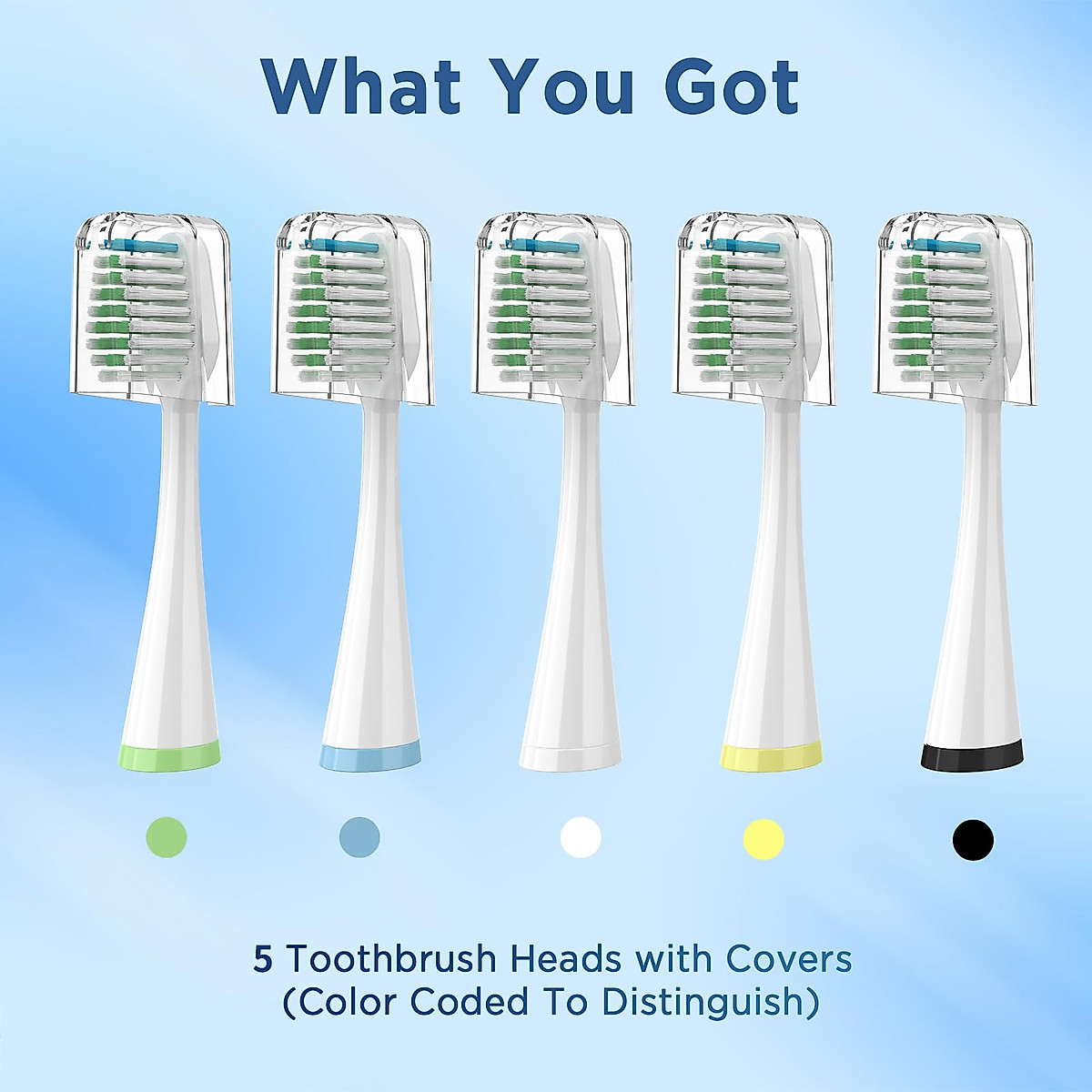 Replacement Brush Heads for Smile Bright Platinum Sonic Electric Toothbrush, Soft Bristles, 5-Pack, with Covers
