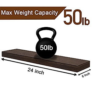 poemland Rustic Floating Shelves -24 inch Wood Wall Shelves for Living Room,Bedroom,Kitchen and Bathroom,Set of 2(24", Walnut Color)