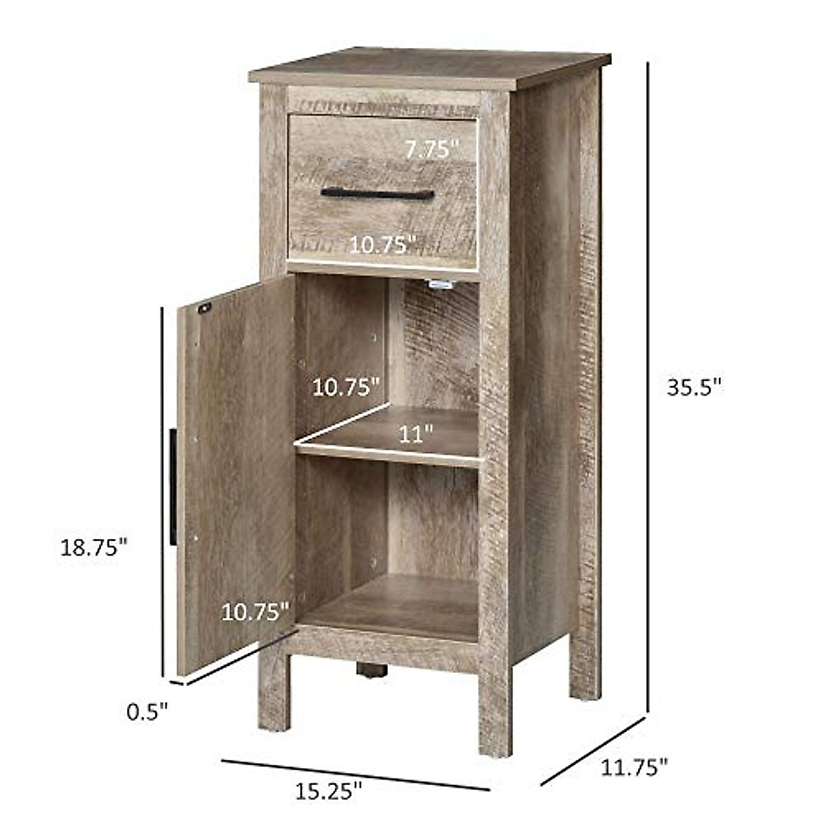 kleankin Bathroom Floor Cabinet Storage Cupboard with Drawer and Adjustable Shelf for Entryway or Living Room, Barnwood