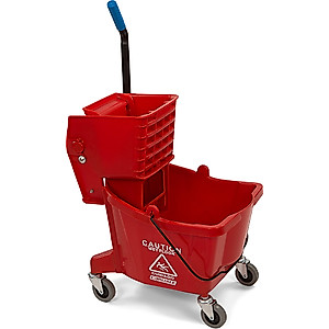 Carlisle FoodService Products Mop Bucket with Side-Press Wringer for Floor Cleaning, Restaurants, Offices, And Janitorial Use, Polyproylene, 26 Quarts, Red