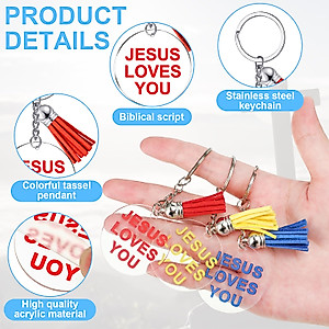 Ferreve 100 Pcs Jesus Loves You Acrylic Keychains with Tassels Christian Gifts Bulk Operation Christmas Supplies Religious Keychain for Women Church Christian Gift