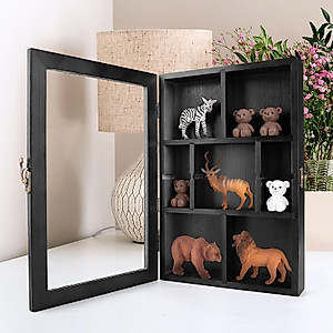 Mooncraftlogy Adjustable Rock Display Case, Crystal Collection Box with Shelves, Wood Witchy Stones Organizer Storage,Gem Holder with Lid for Seashell, Collectibles, Wiccan Gift for Women (Black)