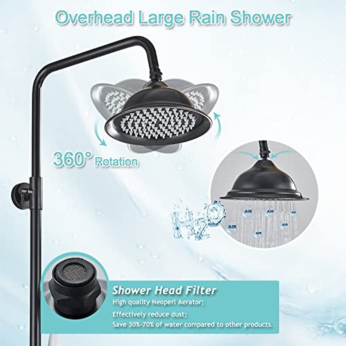 Gmusre Oil Rubbed Bronze Bathroom Shower Faucet Set Outdoor Shower Fixture 8 Inch Rainfall Shower Head Handheld Spray Tub Spout Wall Mounted Mixer Shower System with 12 Inch Extension Tube