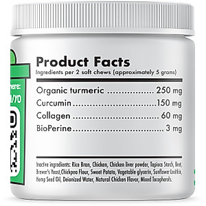 Turmeric Curcumin Hip & Joint Dogs Supplement Anti-Inflammatory Support for Arthritis & Mobility with Collagen & BioPerine Pain Relief Antioxidant Digestive Cardiovascular and Liver Health 30 Chews