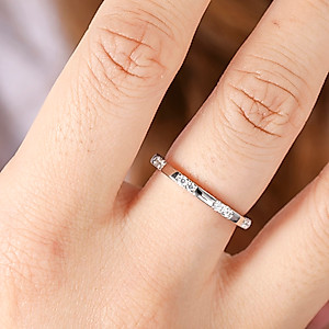 Arvaleff 925 Sterling Silver Rings for Women Wedding Band Cubic Zirconia Engagement Eternity Ring Thin Stackable Comfort Fit Size 11