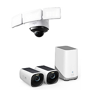 eufy Security Floodlight Cam 2 Pro, S330 eufyCam 3 2-Cam Kit Bundle, Outdoor Wireless, 4K Camera with Solar Panel, Expandable Local Storage,360-Degree Pan and Tilt Coverage, Smart Lighting.