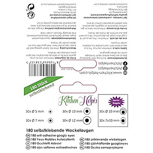 Kitchen Helpis® Funny Google Eyes self Adhesive for handicrafts, 180 Pieces Wiggly Eyes, Googley Eyes Adhesive Large and Small, Stick on Eyes Stickers Mix, Wiggly Eyes self-Adhesive, googleeyes Craft