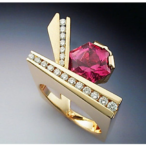 HUKQBUNX 18K Gold Multi Gem Geometric Irregular red gem Multi Diamond Diamond Diamond Cubic Zircon Women's Precious Fashion gem Couple Wedding Engagement Ring Size 6-10 (Size 9)