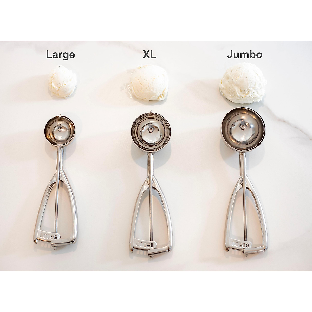 Jenaluca Jumbo Ice Cream Scoop - Cupcake Scoop and Muffin Scoop - Jumbo sized 18/8 Stainless Steel - #8 - ½ cup ice cream batter and portion scooper