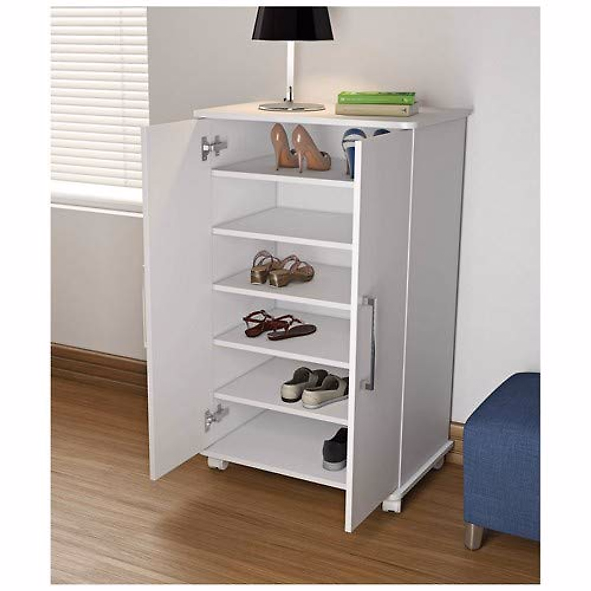 Manhattan Comfort Catalonia 2.0 Collection Modern Standard Sized 6 Shelf, 18 Pair Freestanding Mobile Shoe Storage Closet, White