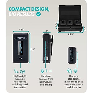 Movo WMX-2-DUO Wireless Lavalier Microphone Lapel Mic with Charging Case - Lav Mic, Wireless Lapel Microphone 2.4GHz Wireless Microphones for Camera, Lapel Mic Wireless for Vlogging, DSLR, Computer