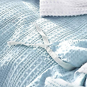 Amazon Brand – Pinzon Cotton Duvet Cover Set,100% Cotton Waffle Weave Duvet Cover Set,3 Pieces Textured Stripe Bedding Set for All Season - Light Blue King