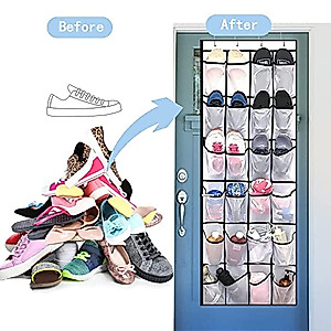 2 Pack Over The Door Shoe Organizer, Door Hanging Shoe Holder Rack Organizer Shoe Storage 24 Durable Mesh Pockets Works Well for Men and Women Kids Door Shoe Holder Rack, Closet Bedroom Bathroom