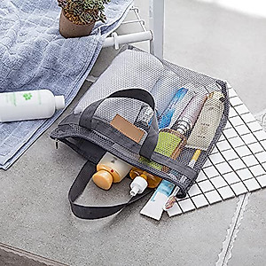 Pebipoo Mesh Shower Caddy Bag, Quick Dry Portable Tote Bag with Zipper and Inner Pocket, Lightweight Bath Organizer for College Dorm Bathroom, Swimming, Gym, Beach, Travel (Gray)