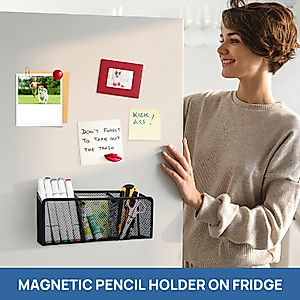 VICNOVA Magnetic Pencil Holder, Metal Magnetic Pen Holder with Extra Strong Magnets/3+3 Generous Compartments, Magnetic Storage Basket Organizer to Hold Whiteboard Refrigerator Locker Accessories