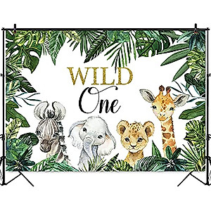 Mocsicka Safari Wild One Backdrop Safari Animal First Birthday Party Background Jungle Boy 1st Birthday Party Decorations Photography Background (8x6ft)