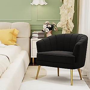 SHINEBOOM Velvet Accent Chairs for Living Room Bedroom Office Leisure Upholstered Single Sofa Chair Arm Chair Comfy Chair Reading Club Coffee Chair with Metal Legs, Black