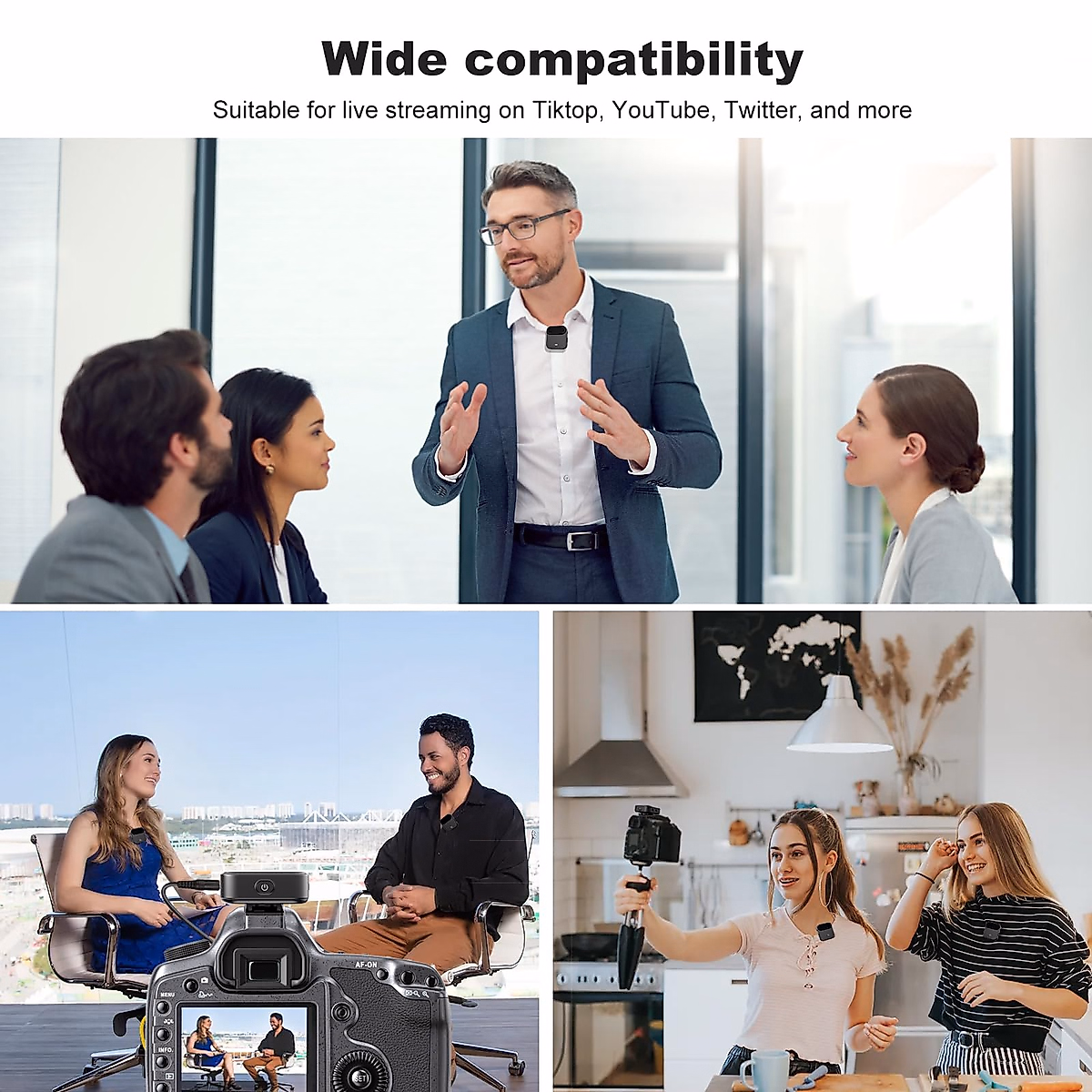 Probox BT08 Wireless Lavalier Microphone with Noise Cancellation, 650ft Transmission Range, 20H Battery Life, Compact All-in-One Lapel Microphone System for DSLR Camera/iPhone/Android/PC/Streaming