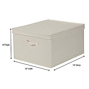 Household Essentials 115 Storage Box with Lid and Handle | Natural Beige Canvas | Jumbo