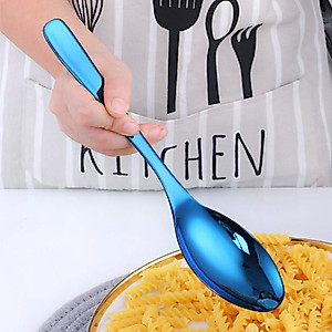 Bisda Buffet Serving Spoons, Stainless Steel 10 Inch Blue Plated Server Set of 2, Large Salad Serverware Utensils, Dishwasher Safe