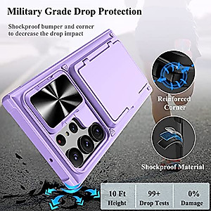 BXYJY for Samsung Galaxy S23 Ultra Wallet Case with Card Holder & Kickstand & Slide Lens Cover, Rugged Anti-Drop Protective Phone Case Cover Compatible with Samsung Galaxy S23 Ultra 5g 2023, Purple