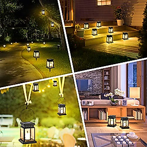 12 Pcs Garden Hanging Candle Lights Hanging Solar Lanterns Outdoor Garden Solar Candle Lanterns Solar Waterproof Decorative Candle Lantern with Stakes Candle Effect Light for Garden Patio Warm White