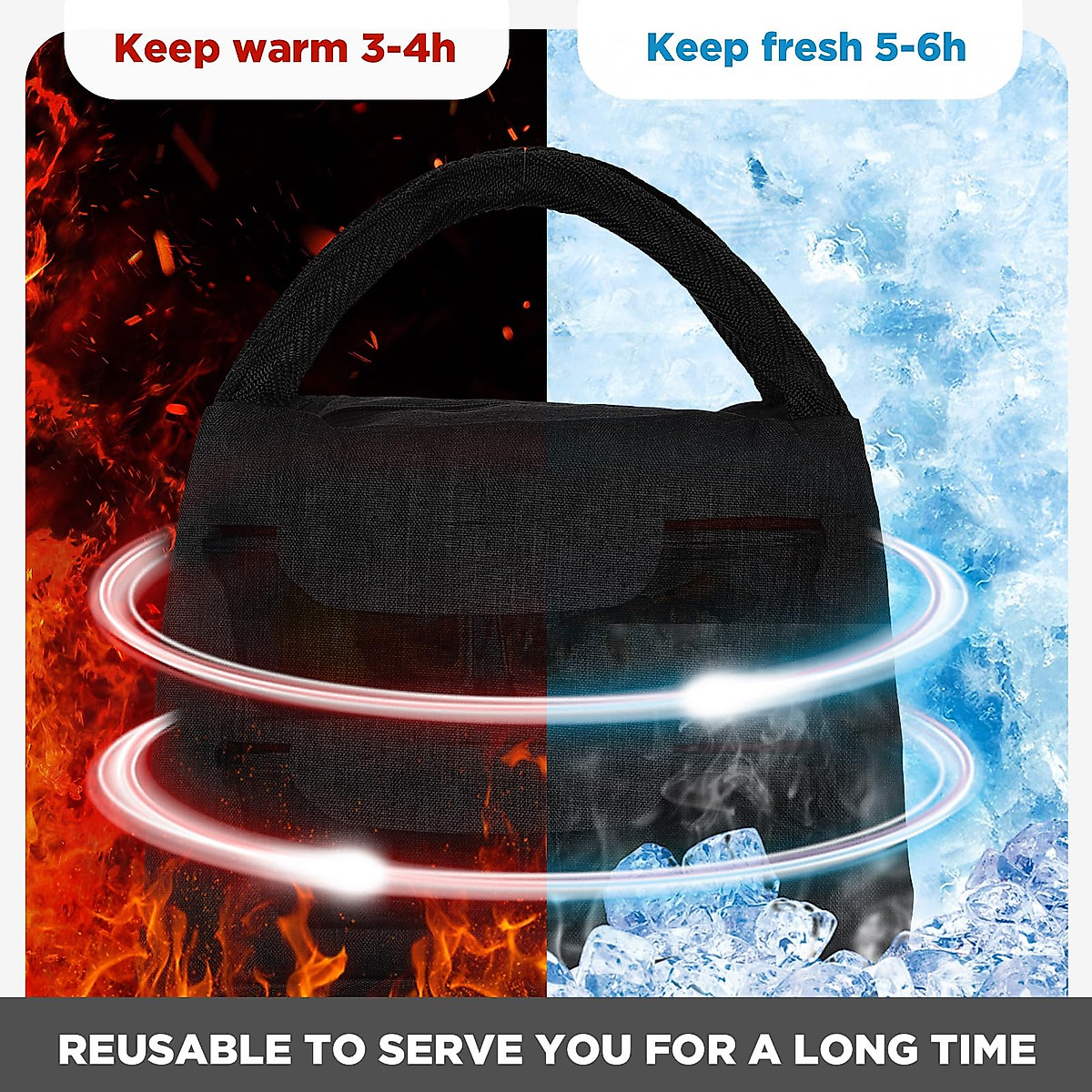 Chunful 12 Pcs Insulated Lunch Bags Bulk for Kids Women Adult Reusable Lunch Tote Bag Waterproof with Aluminum(Black)