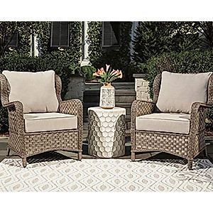 Signature Design by Ashley Clear Ridge Outdoor Handwoven Wicker Cushioned Lounge Chair 2 Count, Light Brown