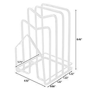 Suwimut Cutting Board Rack Chopping Board Organizer Stand, Flat Steel Pot Pan Lids Holder Rack with 4 Slots for Kitchen Cabinet Countertop, 4.92 x 5.71 x 8.46 Inches, White
