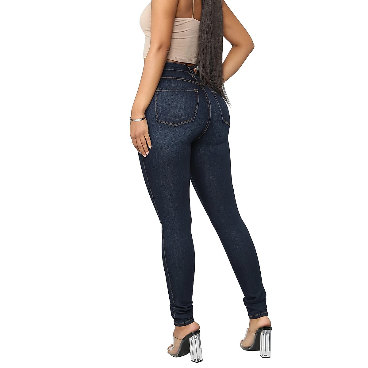 KUNMI Womens Curvy High Waist Stretch Butt Lifting Skinny Colombian Jeans Dark Wash