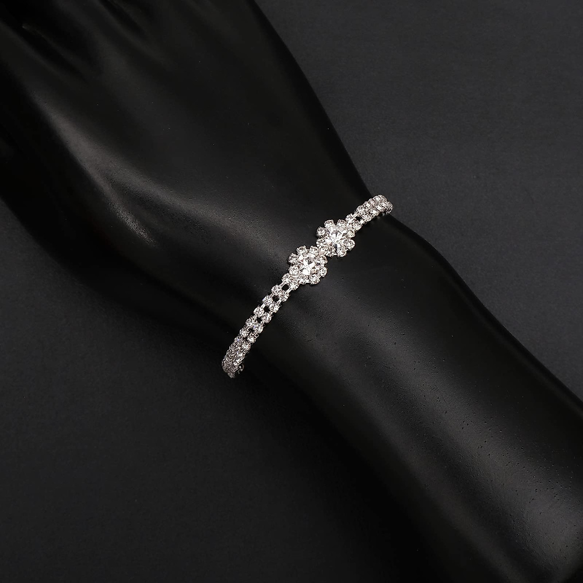 HONGLU Elegant Bridal Crystal Necklace Earrings Bracelet Set Wedding Jewelry Sets Choker Necklace Prom Costume Accessories for Bride Bridemaids Women